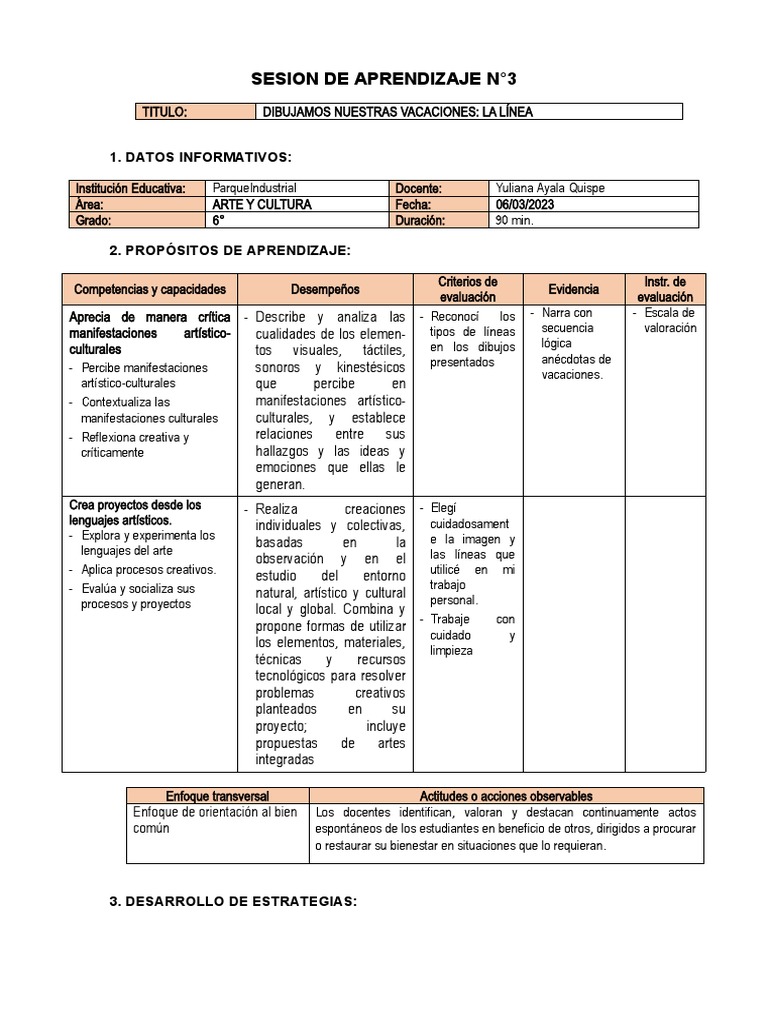 SESION DE APRENDIZAJE #02 Arte | PDF | Aprendizaje | Evaluación