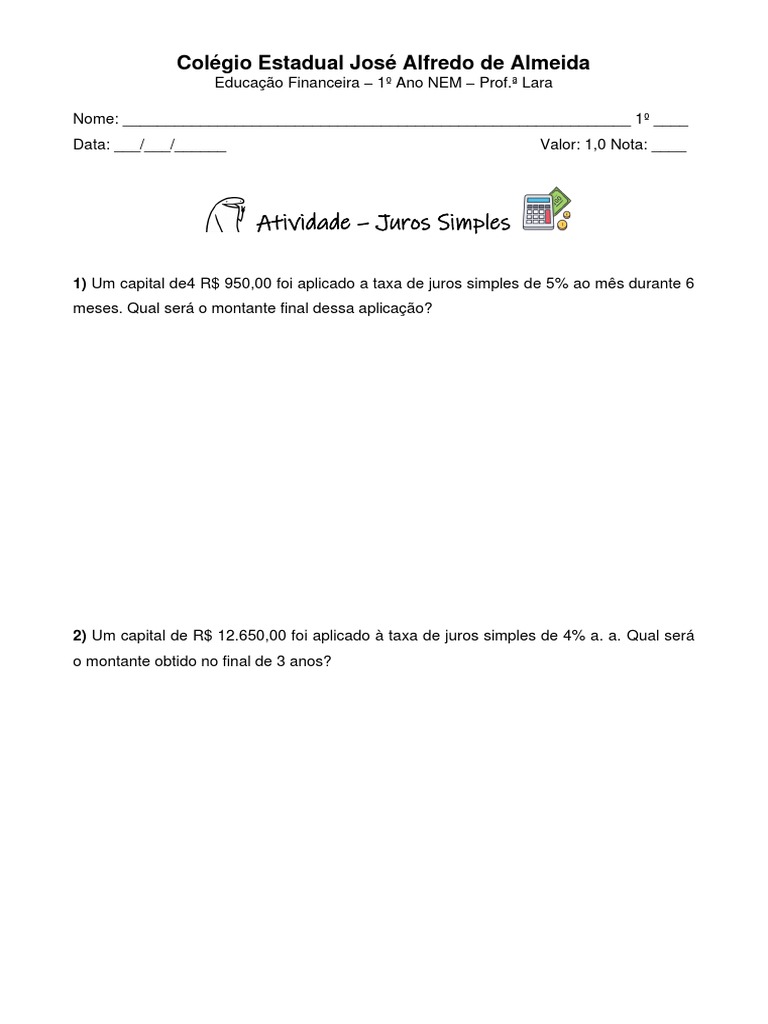 Lista de Exercícios - Juros Simples | PDF