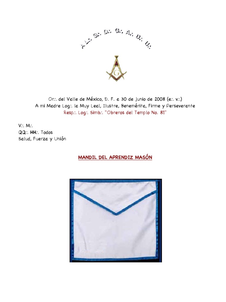 El Mandil de Aprendiz Mason | PDF | Masonería