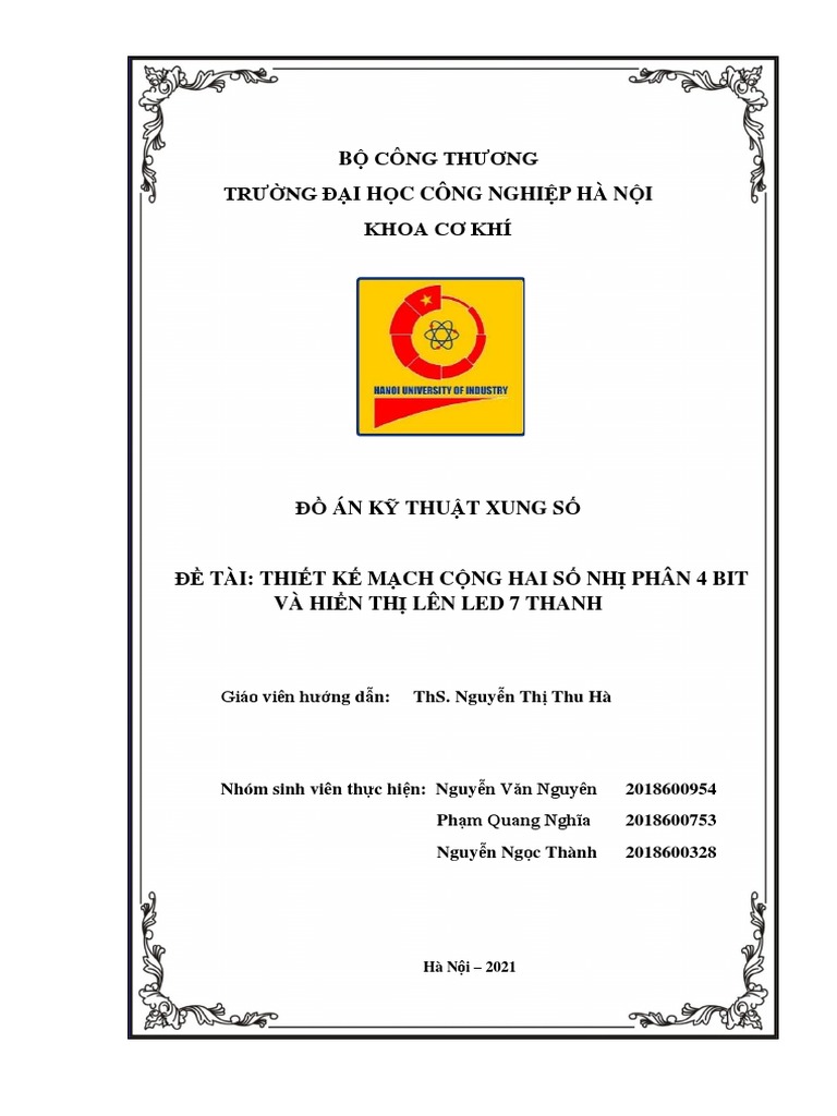 123doc Thiet Ke Mach Cong Hai So Nhi Phan 4 Bit Va Hien Thi Tren Led 7 Thanh | PDF