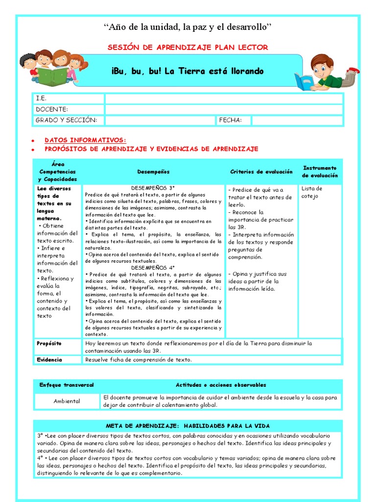 Iv Ses P.lector Vier 21 Bu Bu La Tierra Está Llorando 965727764 Prof Yessenia | PDF ...