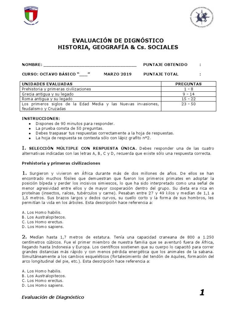 1 - Prueba de Diagnostico 8vo | PDF | Edades medias | República