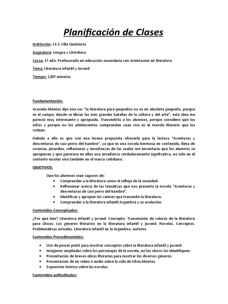 Planificación de Clases | PDF | Literatura infantil | Novelas
