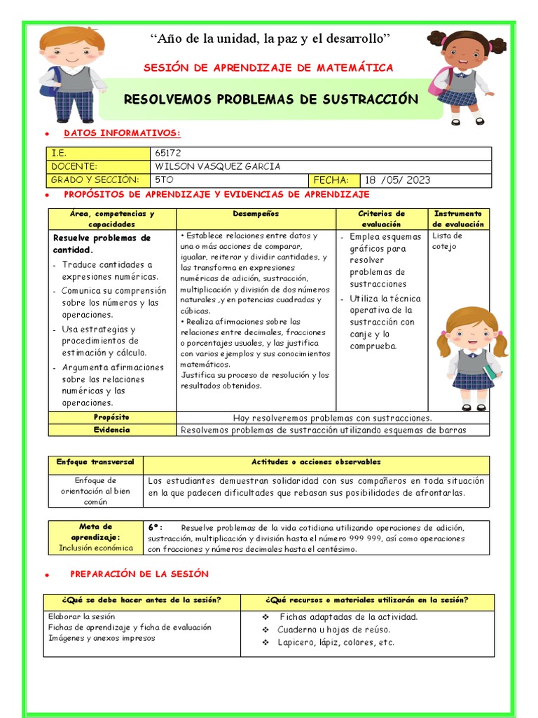Ses-Miérc-Mat-Resolvemos Problemas de Sustracción | PDF | Sustracción ...