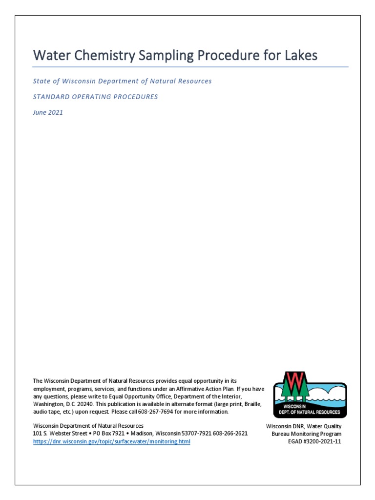 Water Chemistry Sampling Procedure For Lakes Pdf Total Organic