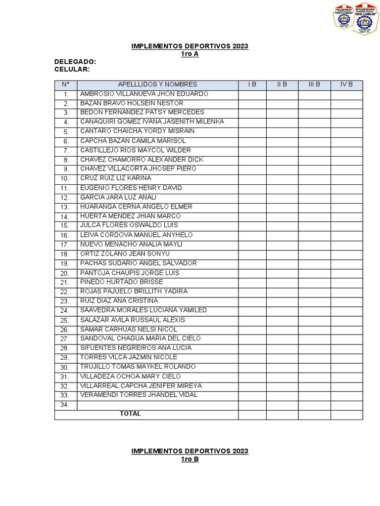 Implementos Deportivos 2023 | PDF