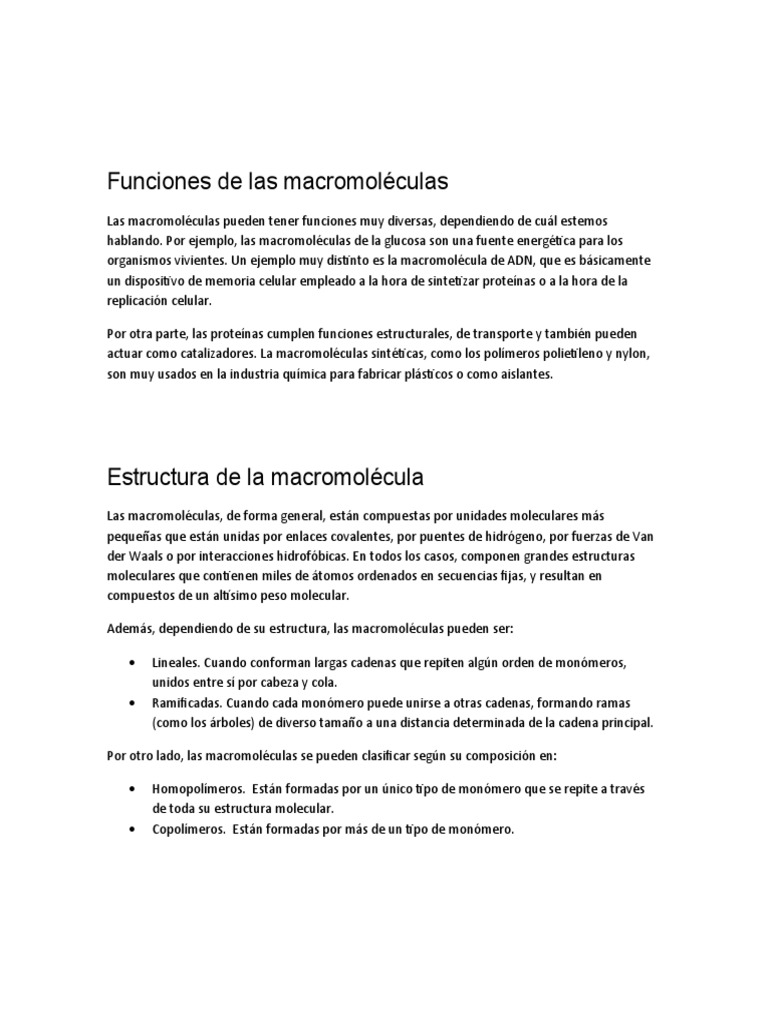 Funciones de Las Macromoléculas | PDF