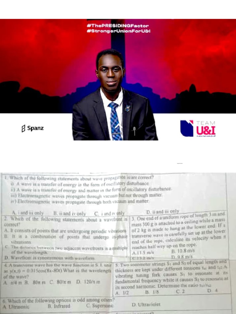 PHY 105 Recent Past Questions Compiled by Team U&I-1 | PDF