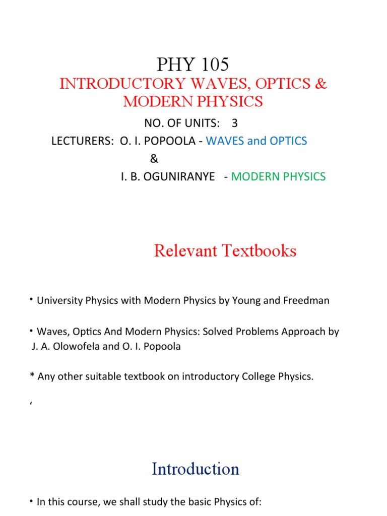 PHY 105 Part 1 - Introductory Waves and Optics | PDF