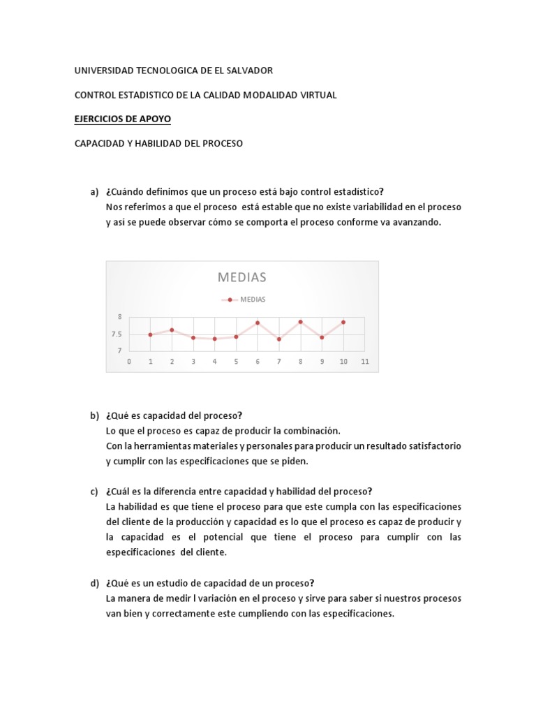 Ejercicios Sobre Capacidad Del Proceso | PDF | Producción y fabricación | Metodología