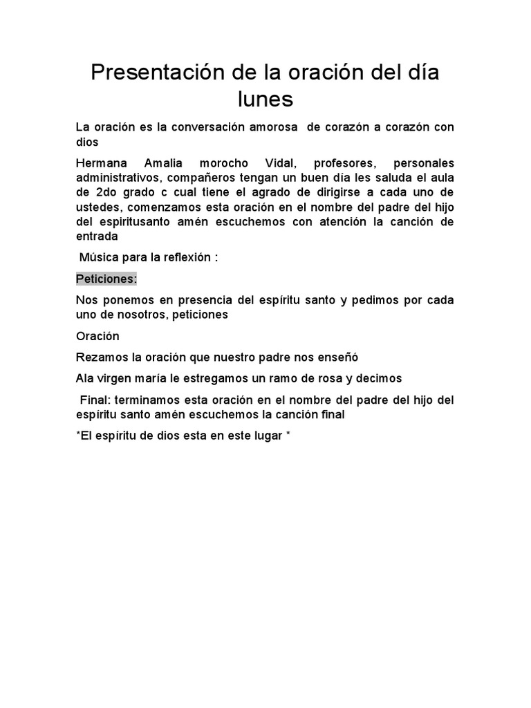 Oración del Día en 2do Grado | PDF