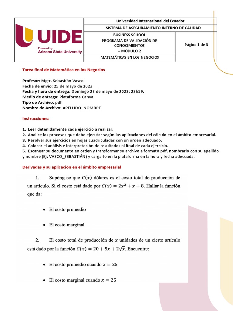 Deber Matemática de Negocios | PDF