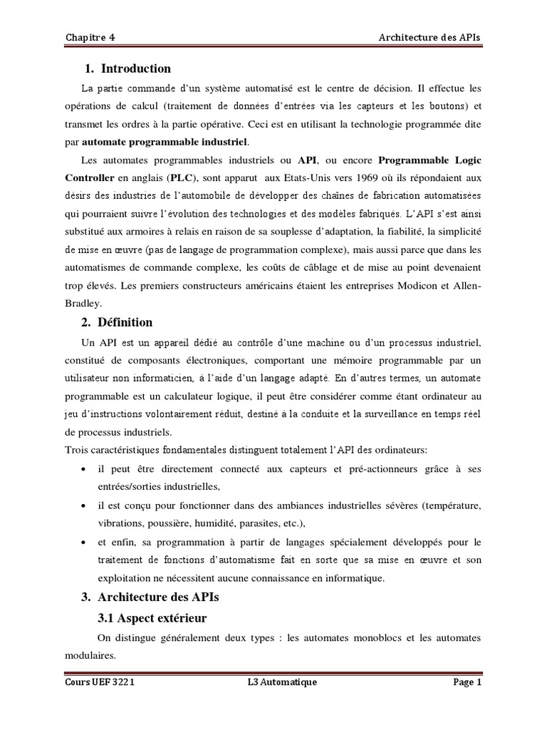 Architecture des Automates Programmables | PDF | Automate programmable ...
