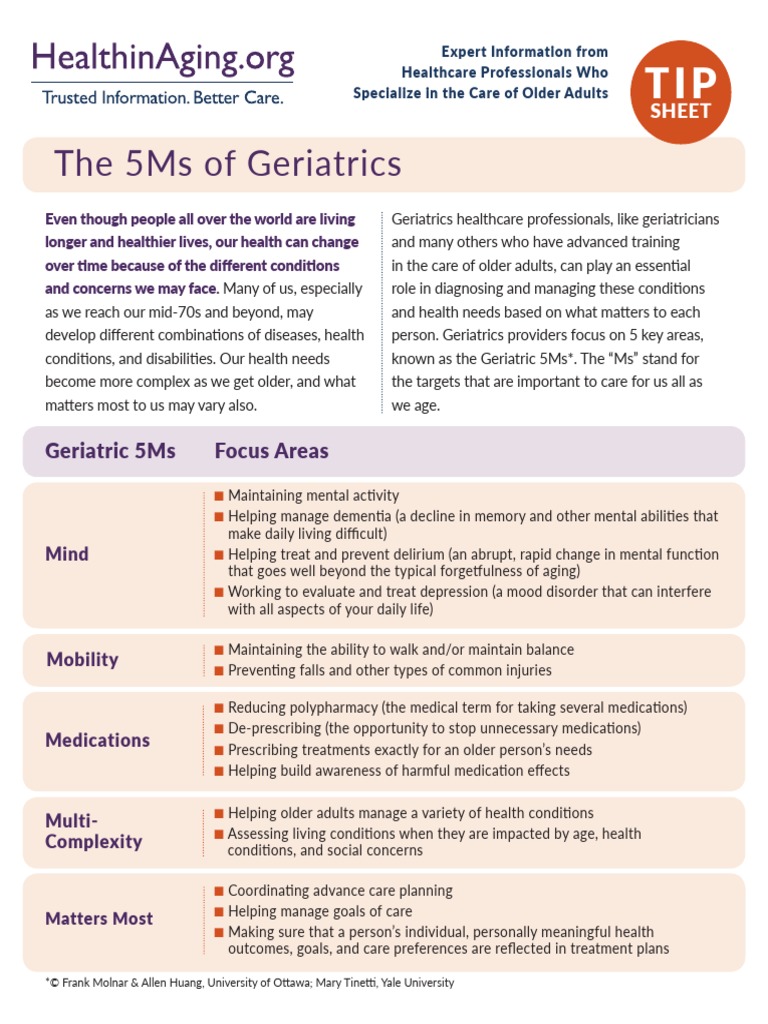 HIA TipSheet Geriatric 5Ms 19 | Download Free PDF | Geriatrics | Health ...