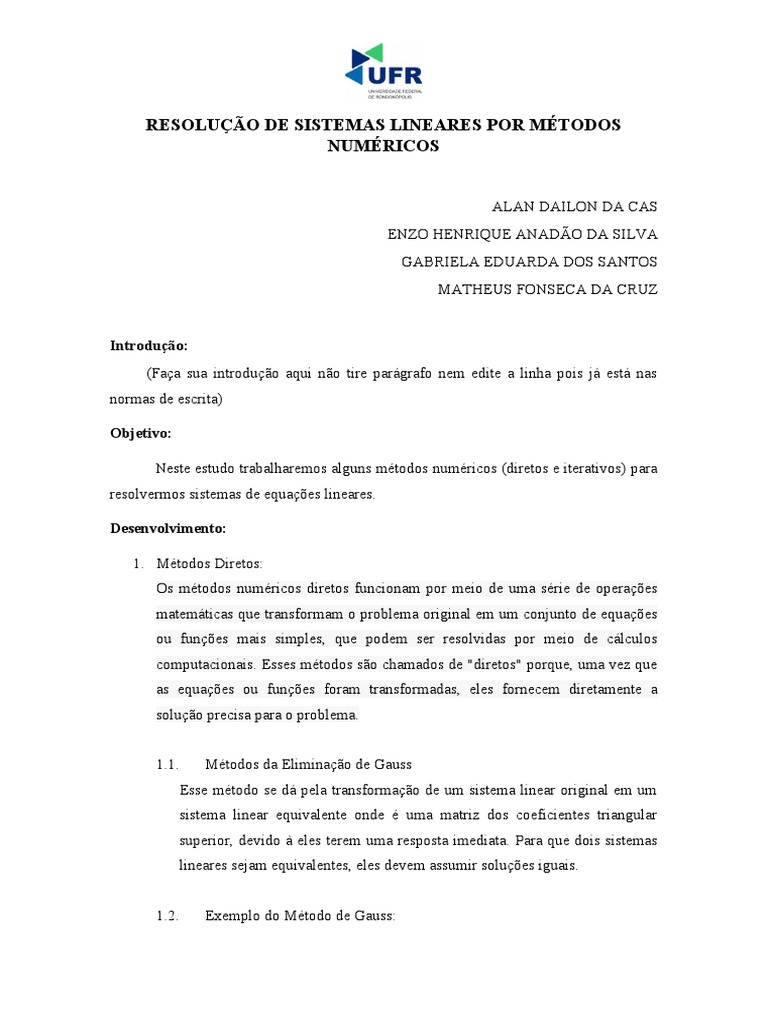 Resumo Calculo Numerico Pdf Sistema De Equações Lineares Análise
