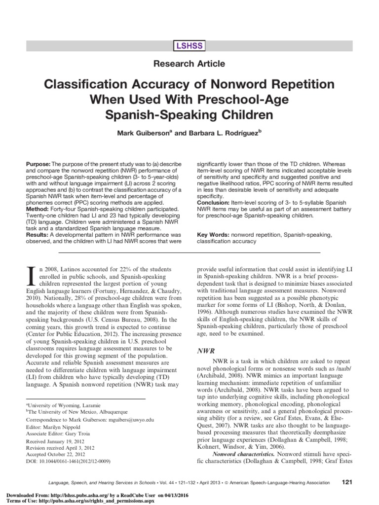 Guiberson+%26+Rodriguez+%282013%29+Spanish+Nonword+Repetition | PDF ...