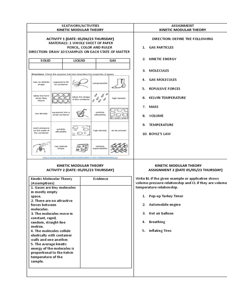 Week 1 - 2 Activity Grade 10 | PDF | Gases | Molecules