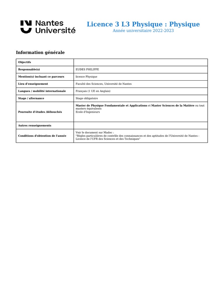 L3 Physique Physique 2022-2023 | PDF