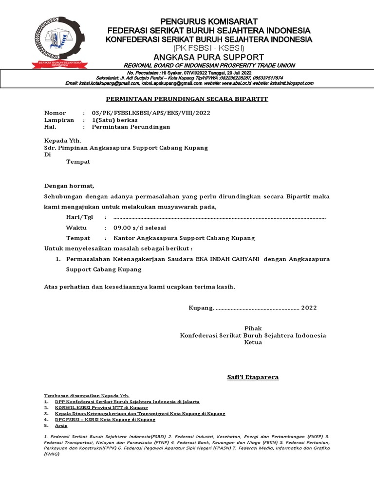 Permintaan Perundingan Secara Bipartit | PDF | Bisnis