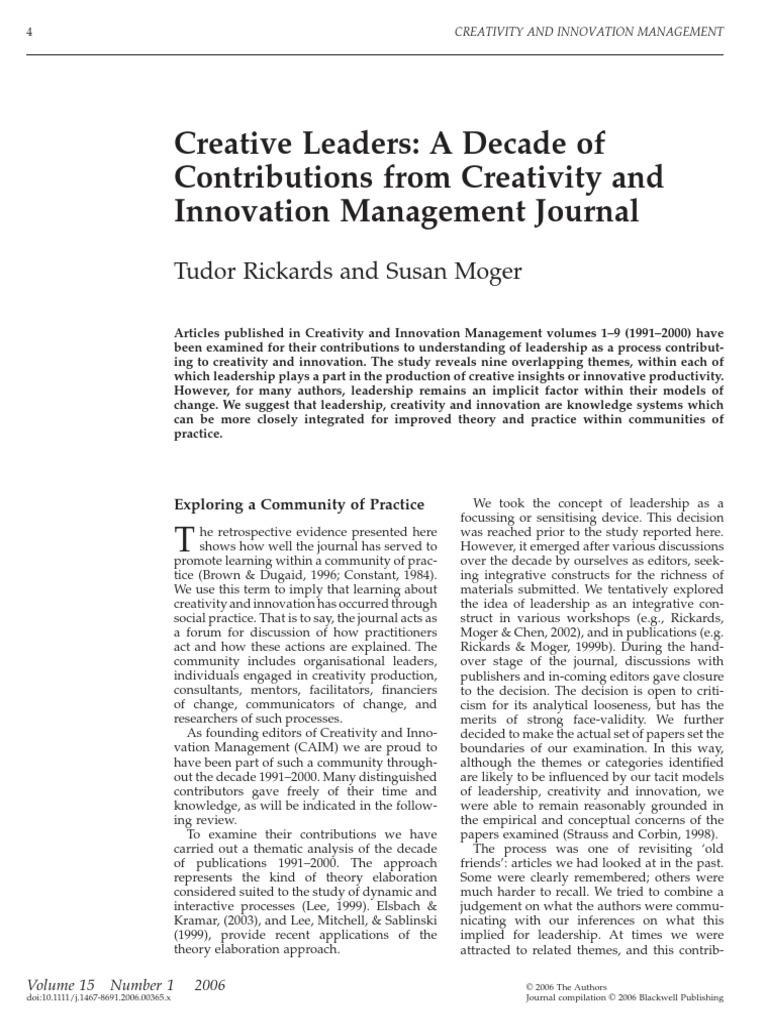 Creative Leaders - A Decade of Contributions From Creativity and ...