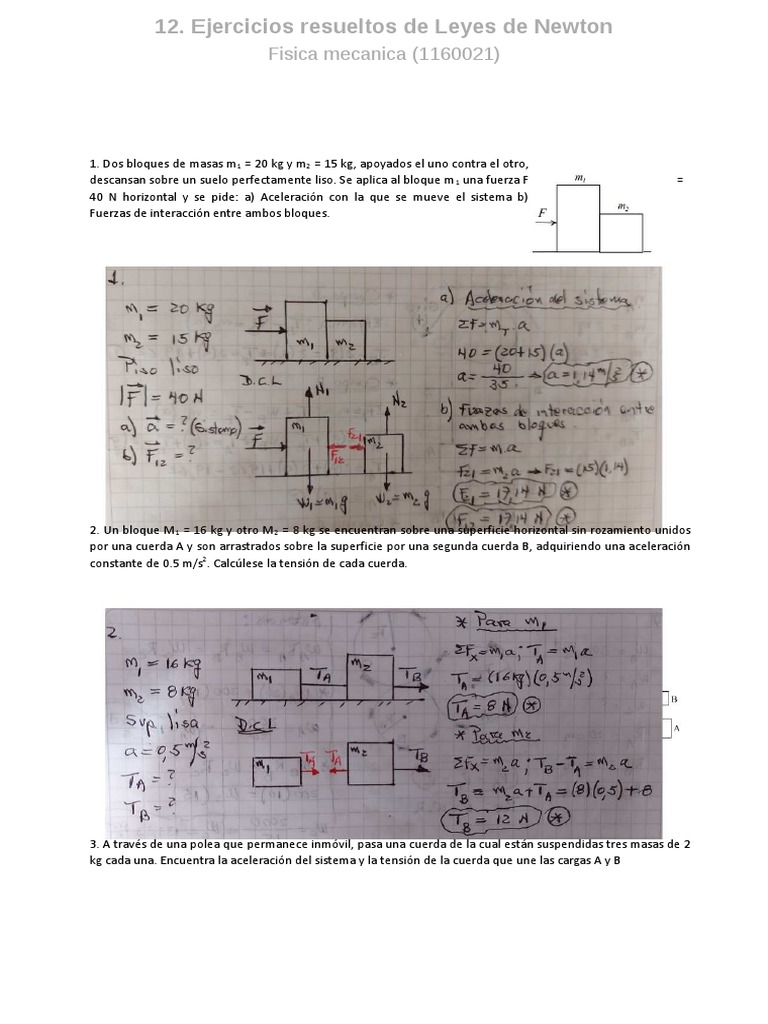 12 Ejercicios Resueltos de Leyes de Newton - Compress | PDF | Fricción ...