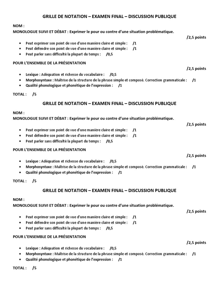 Grille de Notation - Examen Final - DP | PDF | Grammaire | Sciences cognitives