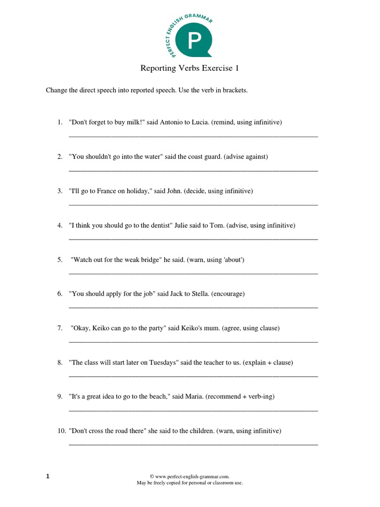 Reporting Verbs Exercise 1 | PDF | Language Mechanics | Syntax