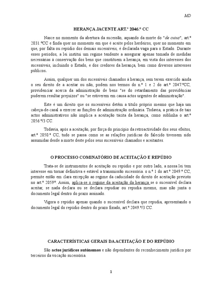Direito Das Sucessões - herança jacente | PDF | Justiça | Crime e Violência