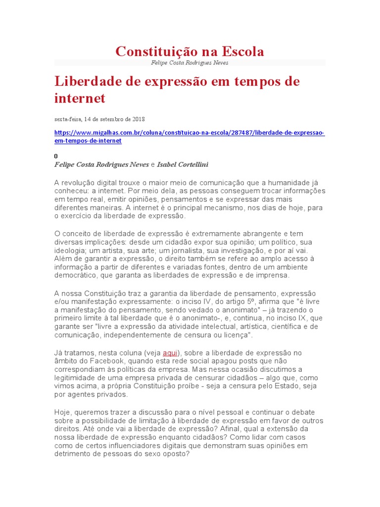 Limites da Liberdade de Expressão Online | PDF | Liberdade de expressão ...
