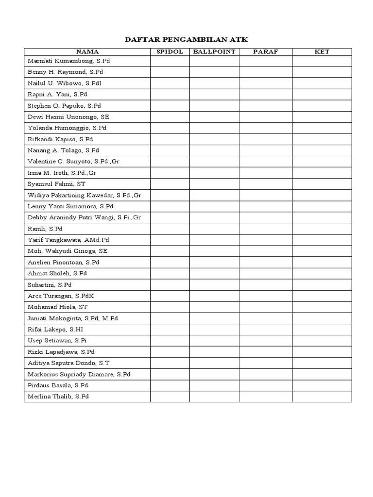 Daftar Pengambilan Atk Untuk Guru | PDF