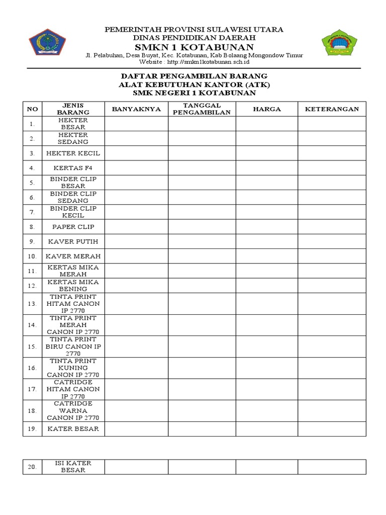 Daftar Pengambilan Barang Atk | PDF
