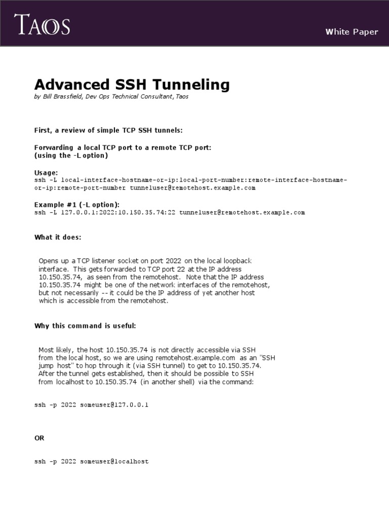 Taos White Paper - Advanced SSH Tunneling | PDF | Port (Computer ... Taos White Paper - Advanced SSH Tunneling | PDF | Port (Computer ...