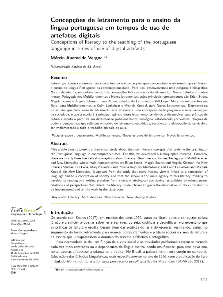 VERGNA - Vista Do Concepções de Letramento para o Ensino Da Língua ...