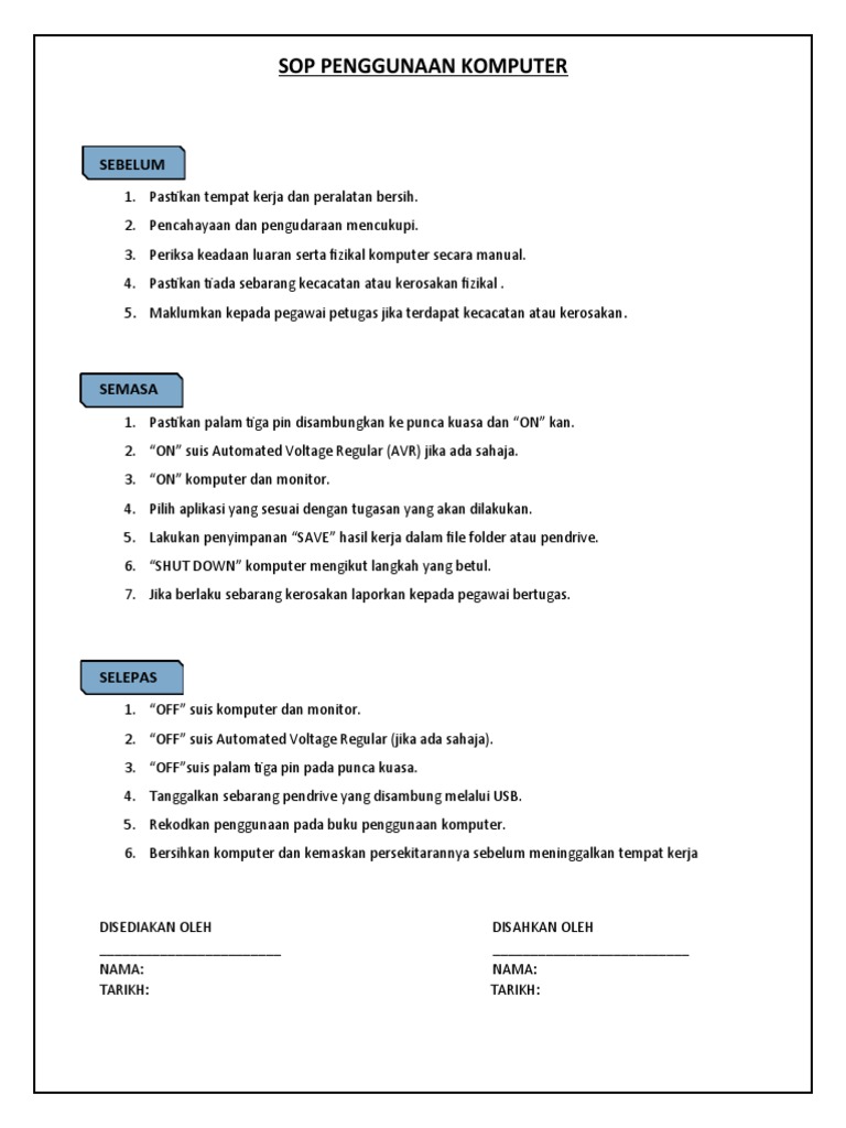 sop pengunaan komputer | PDF