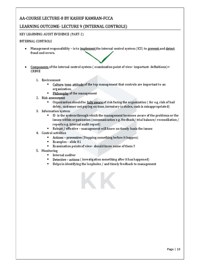 AA Lecture 9 Internal Controls (Knowledge) | PDF | Internal Control | Internal Audit