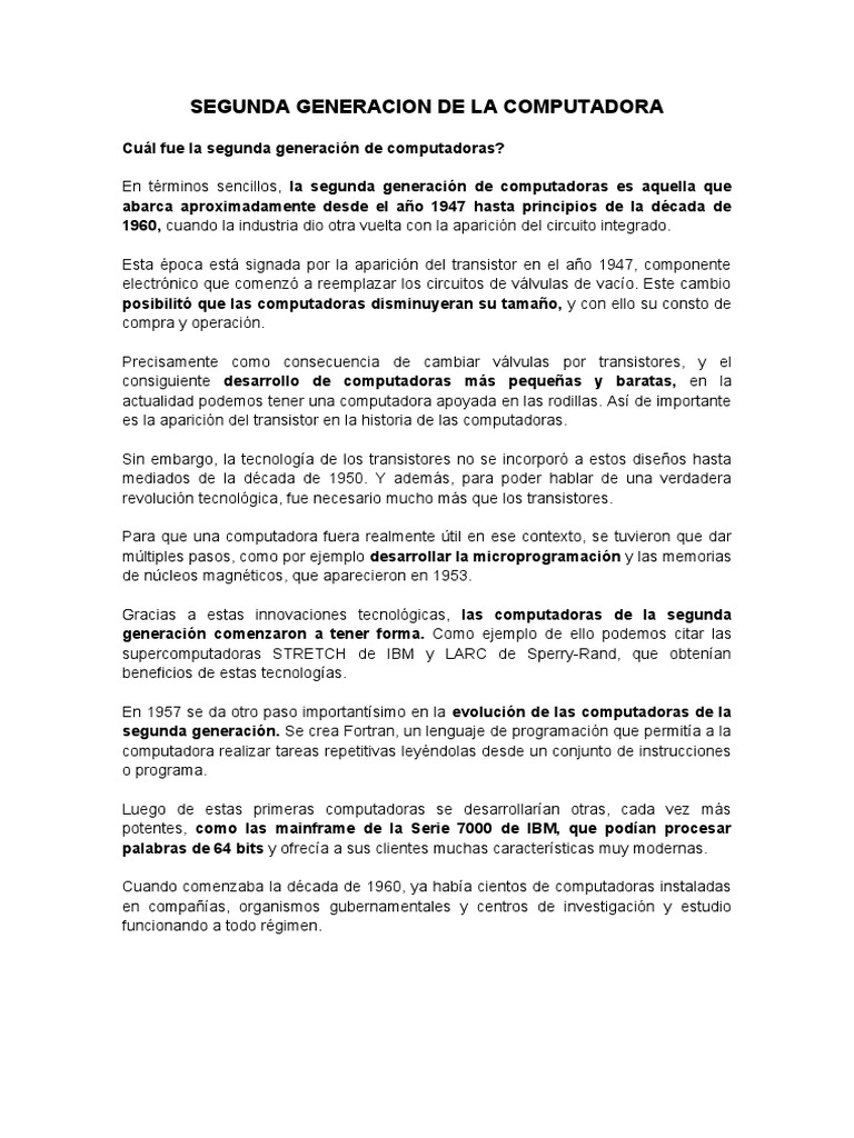 Segunda Generación de Computadoras | PDF