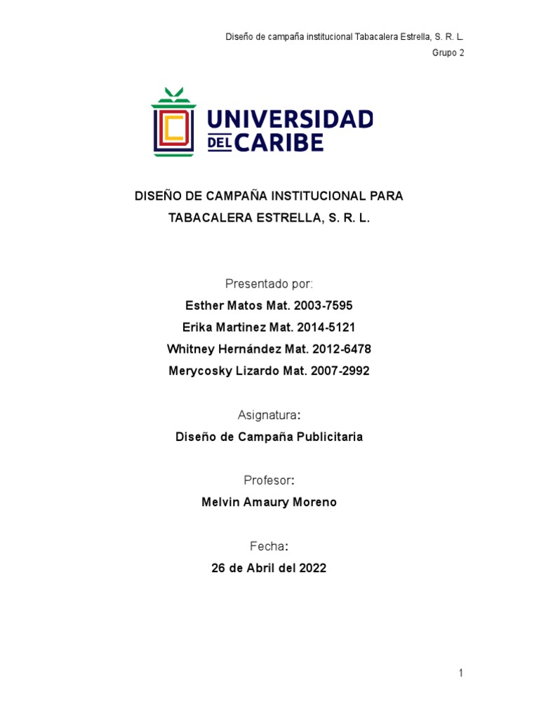 Trabajo Final Diseño de Campaña Empresa Tabacalera | PDF | Publicidad ...