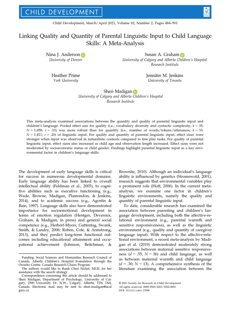 Anderson 2021 Metanalysis of Quality and Quantity of Parental ...