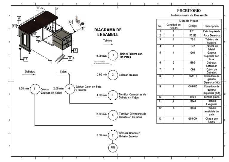 Diagrama de Ensamble Escritorio 2 | PDF | Carpintería | Madera
