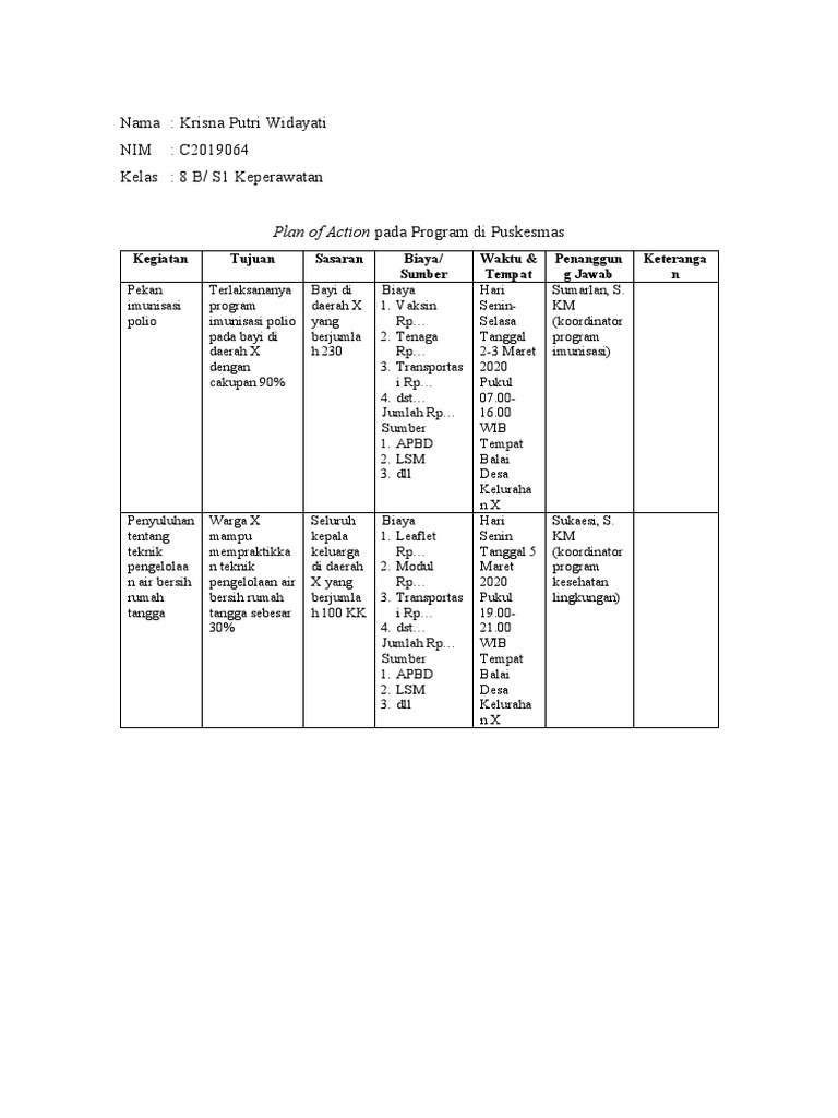 Rencana Aksi Puskesmas: Imunisasi & Penyuluhan | PDF