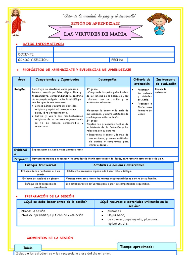 Iii E3 S3 Sesión D2 Religión Las Virtudes de María | PDF