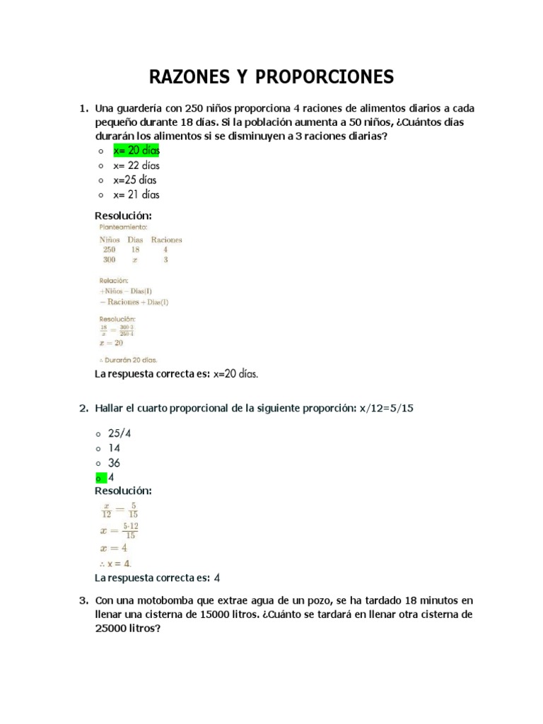 Ejercicios de Razones y Proporciones - Mate 04 | PDF