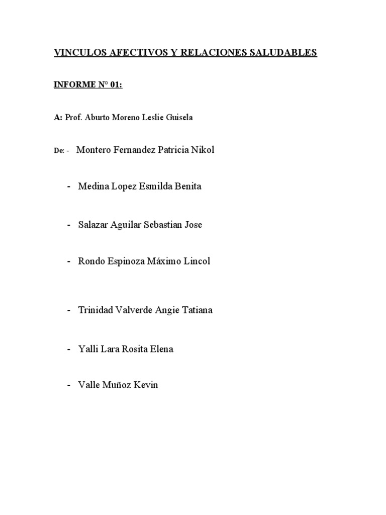 VINCULOS AFECTIVOS Y RELACIONES SALUDABLES (Informe) - 014645 | PDF | Las emociones | Empatía