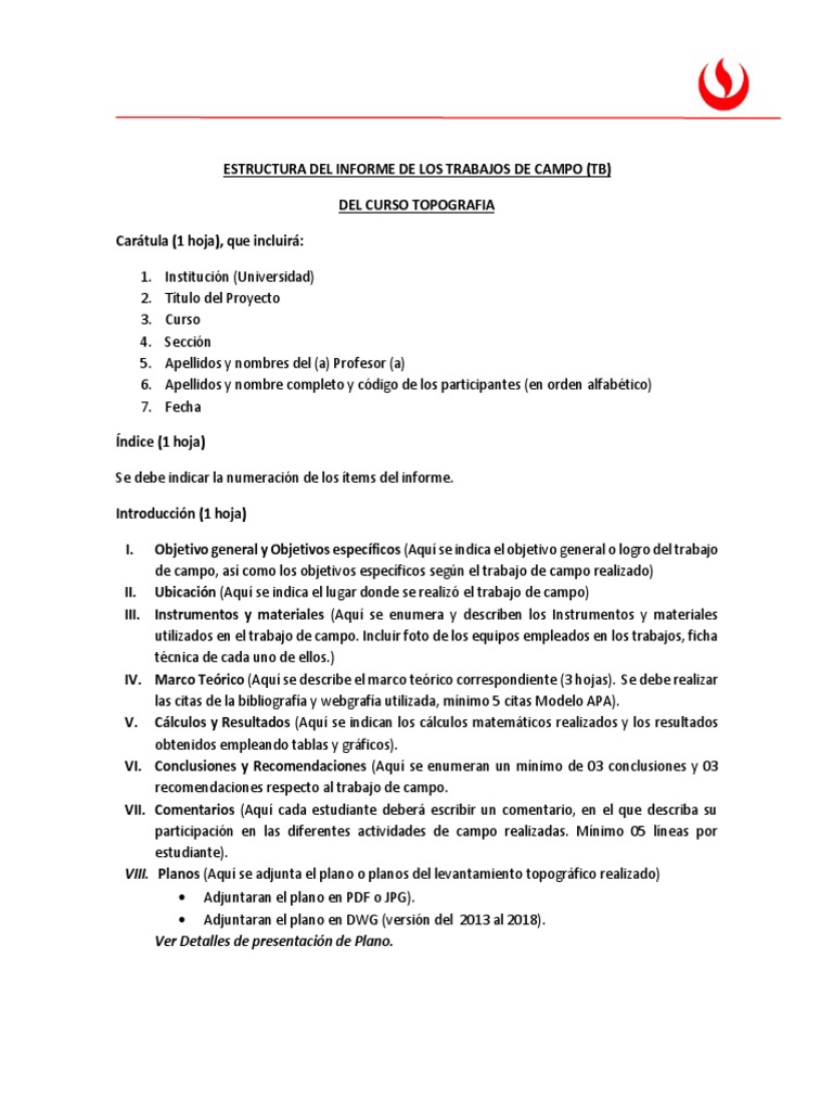 Estructura Del Informe de Practicas de Campo - TB1-TB2-TB3 | PDF