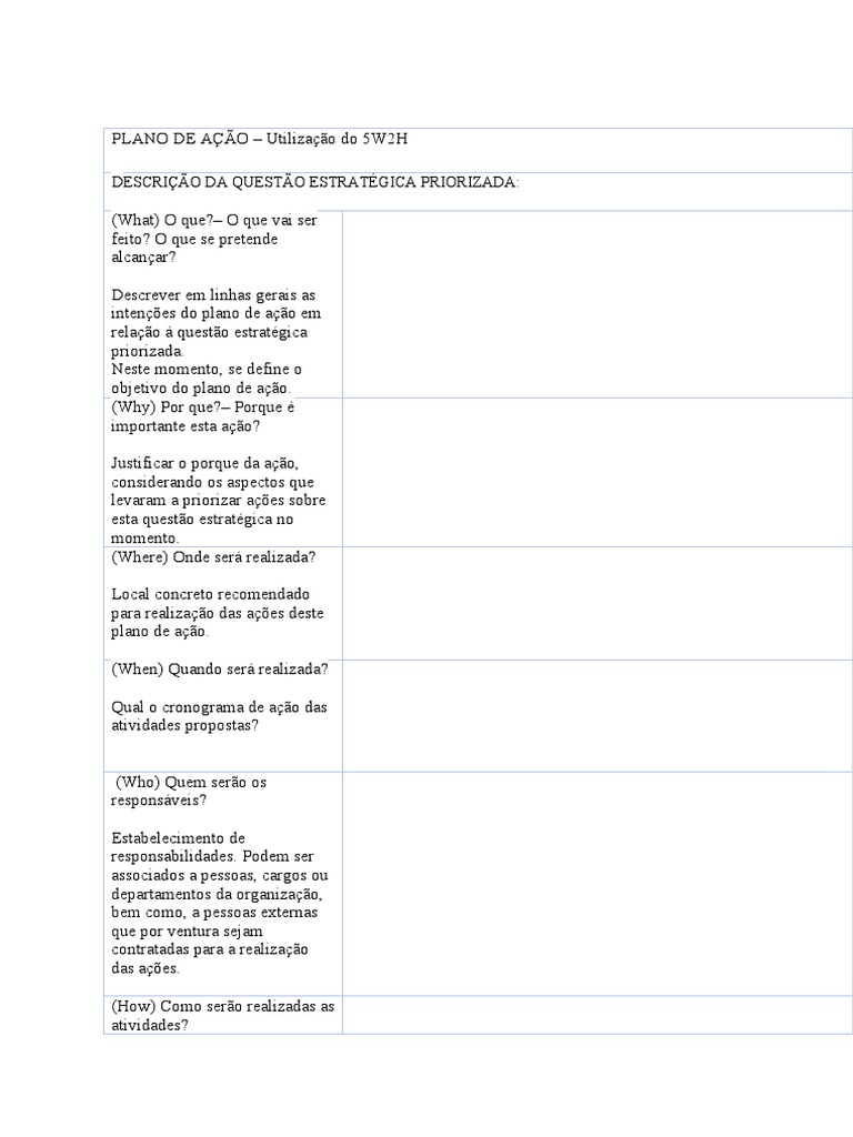Plano de Ação - Utilização Do 5w2h | PDF