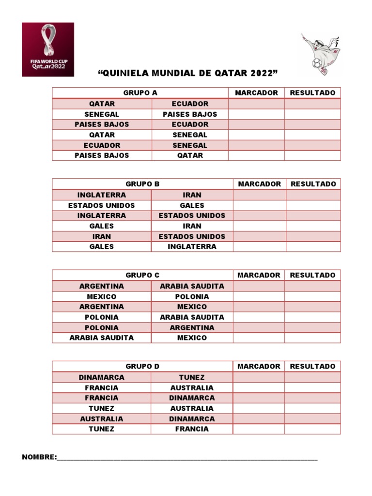 Quiniela Mundial de Catar 2022 | PDF | Katar | Asociación de equipos de fútbol