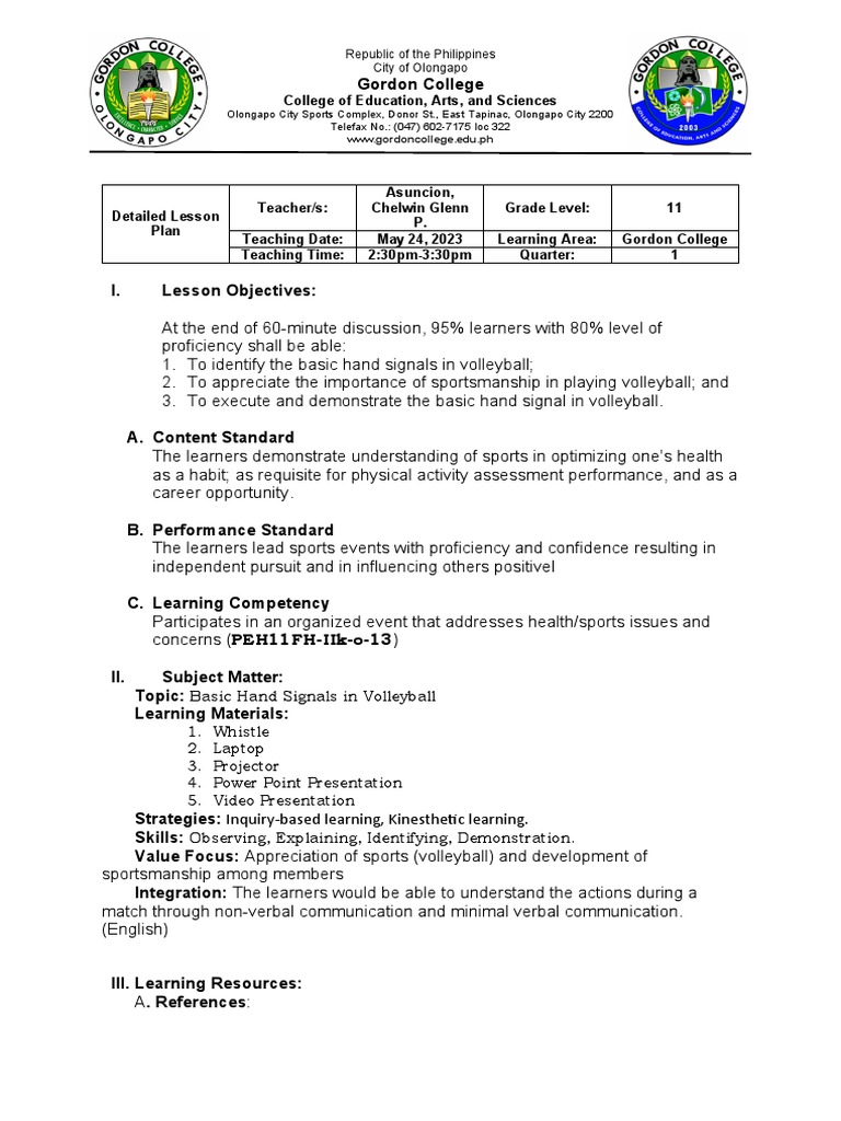 Basic Hand Signals in Volleyball Revised DLP | PDF