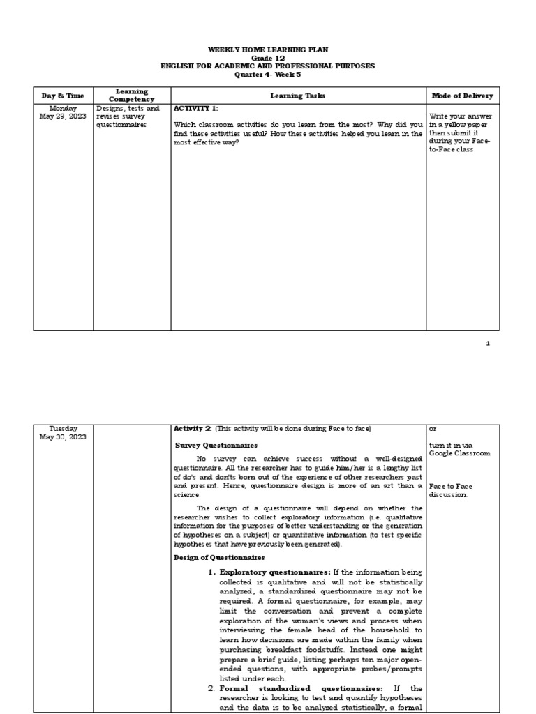 WHLP Week5 | PDF | Questionnaire | Survey Methodology