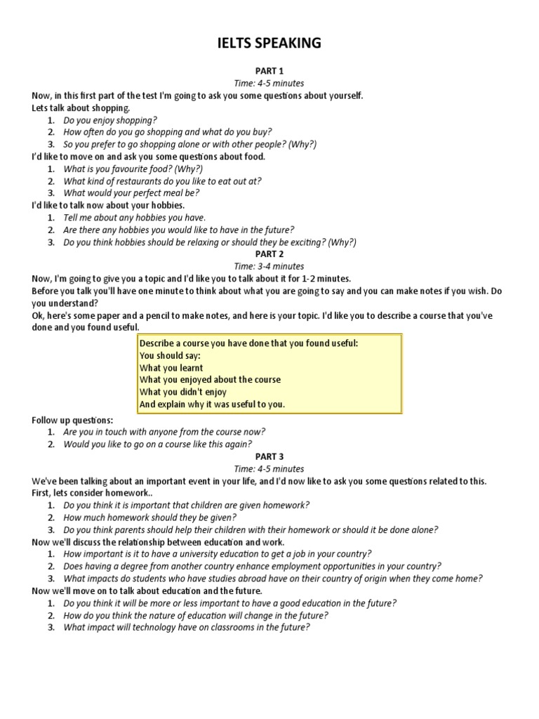 Ielts Speaking | PDF