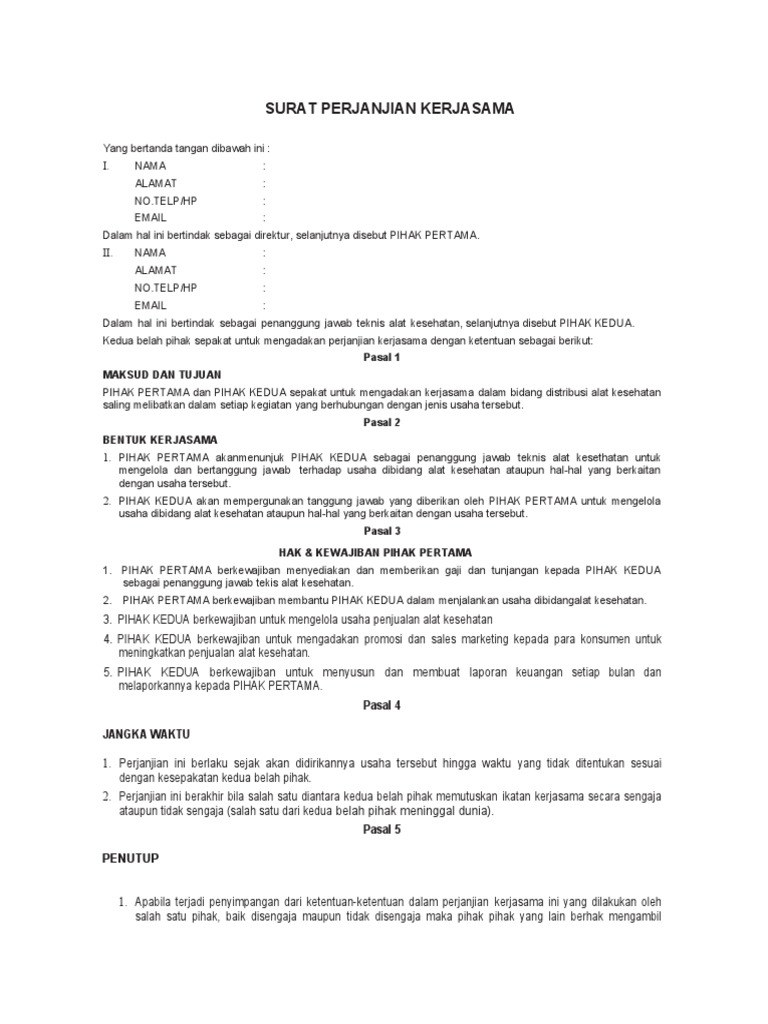 Surat Perjanjian Kerjasama PJT Dengan Perusahaan | PDF